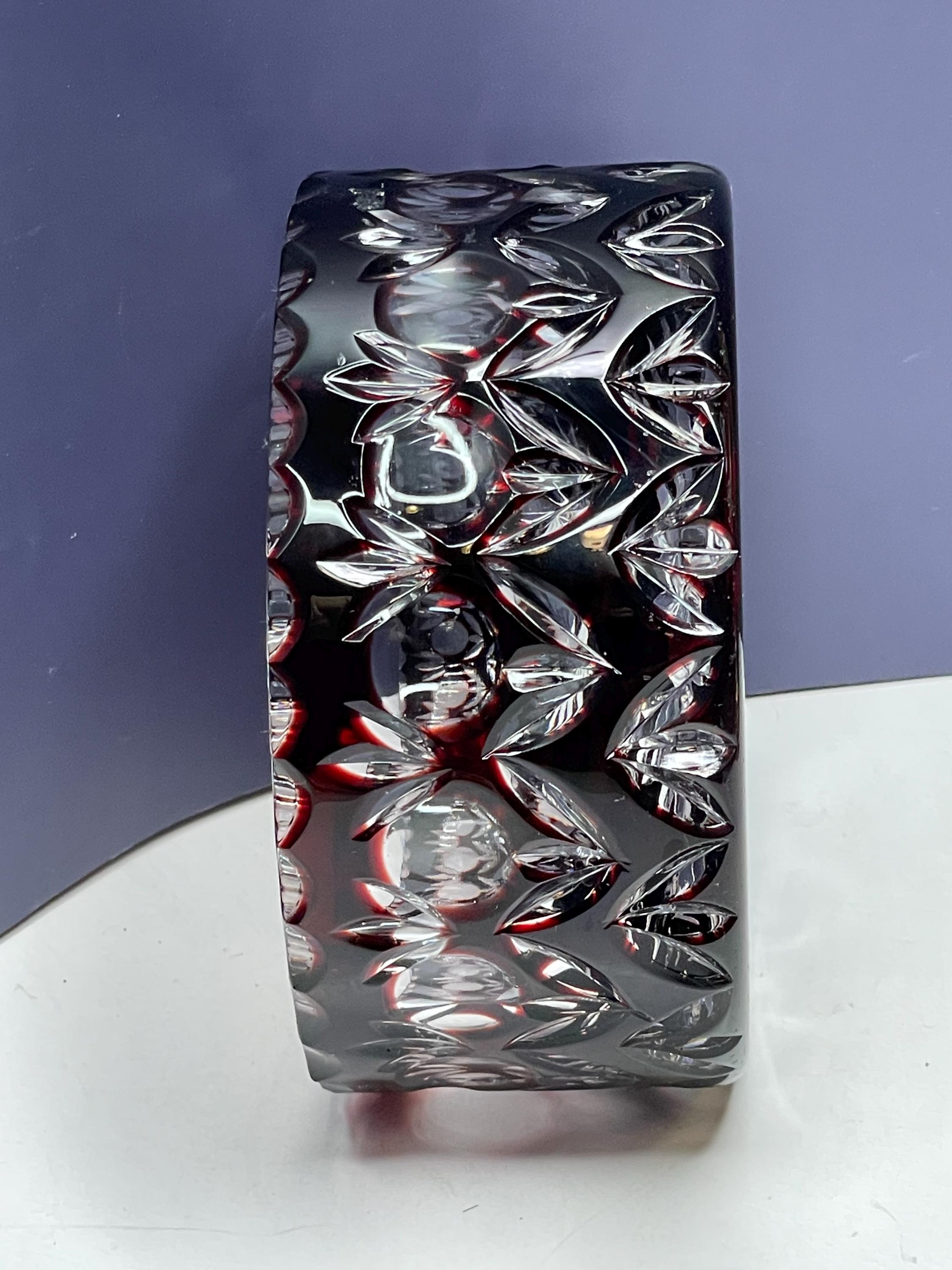 Dark Ruby Red Maybe Bohemian Style. Cut to Clear Crystal Bowl/candy ...