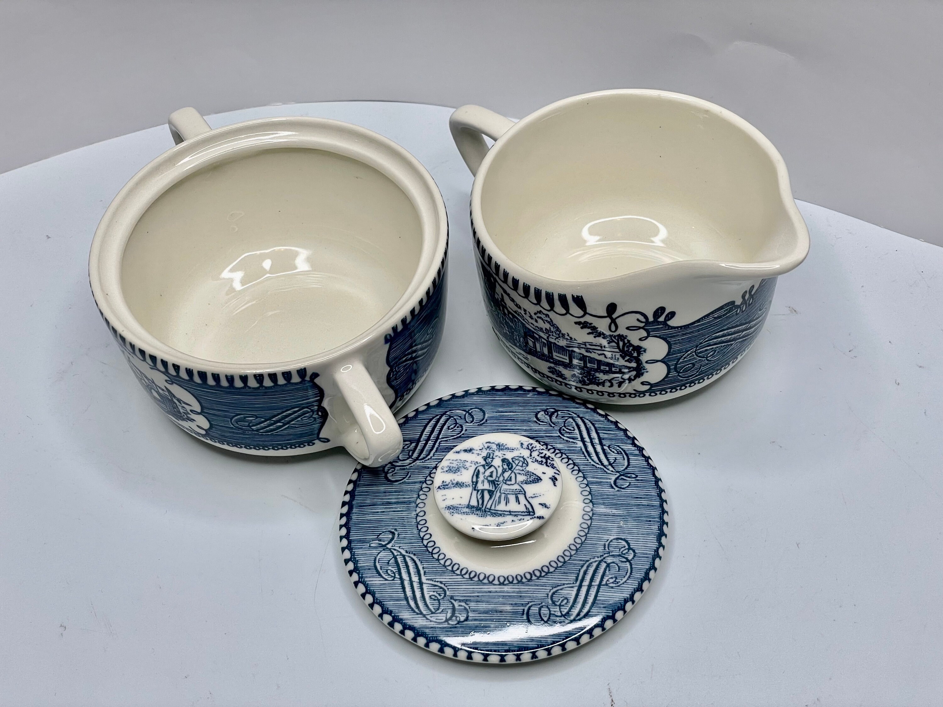 Royal China - Currier and Ives Pattern Creamer and Sugar Bowl, 1950's ...