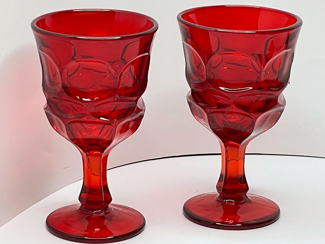 FOSTORIA Argus Ruby Red Stem 2770 Heavy Pressed Glass. Set of 2. - Etsy