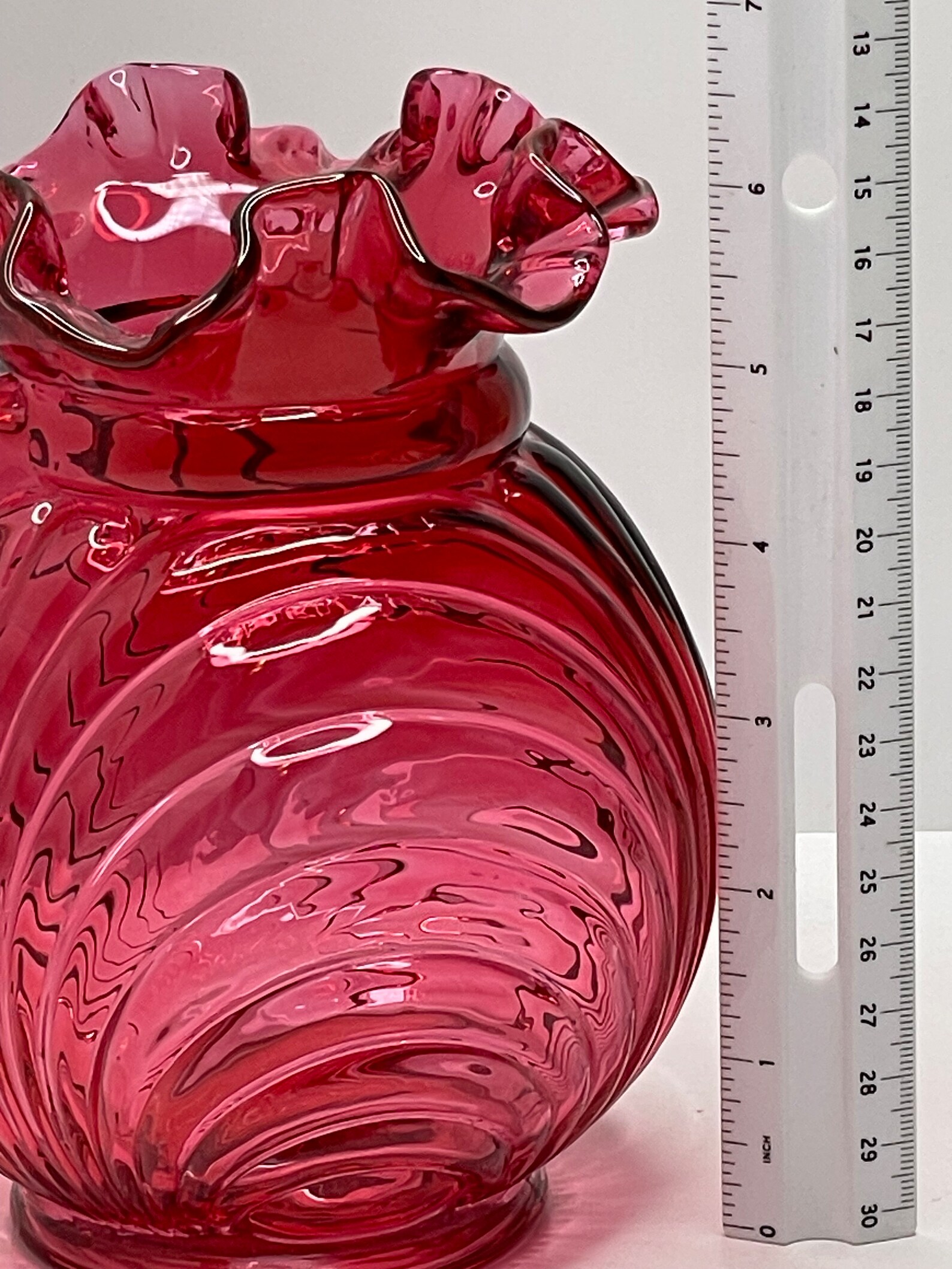 Fenton Country Cranberry Red Caprice Bow Drape Vase Crimp Top Edge - Etsy