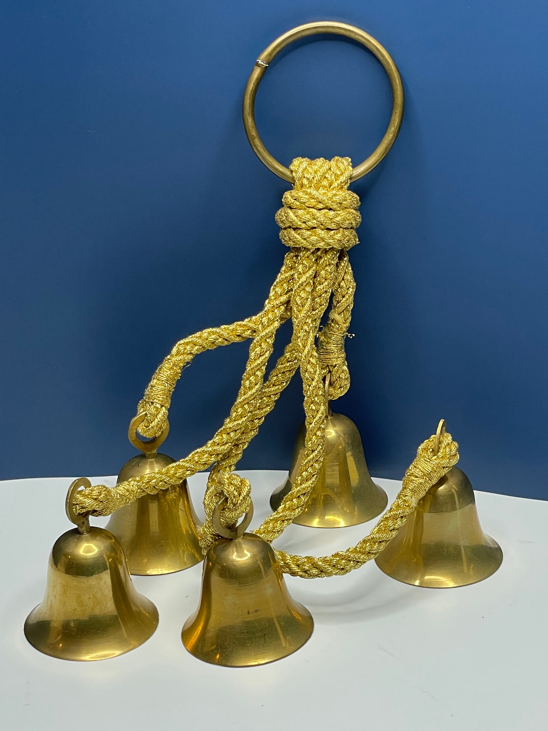 5 Hanging Brass Bells Gold Color Rope Door Knocker. Christmas Bells - Etsy
