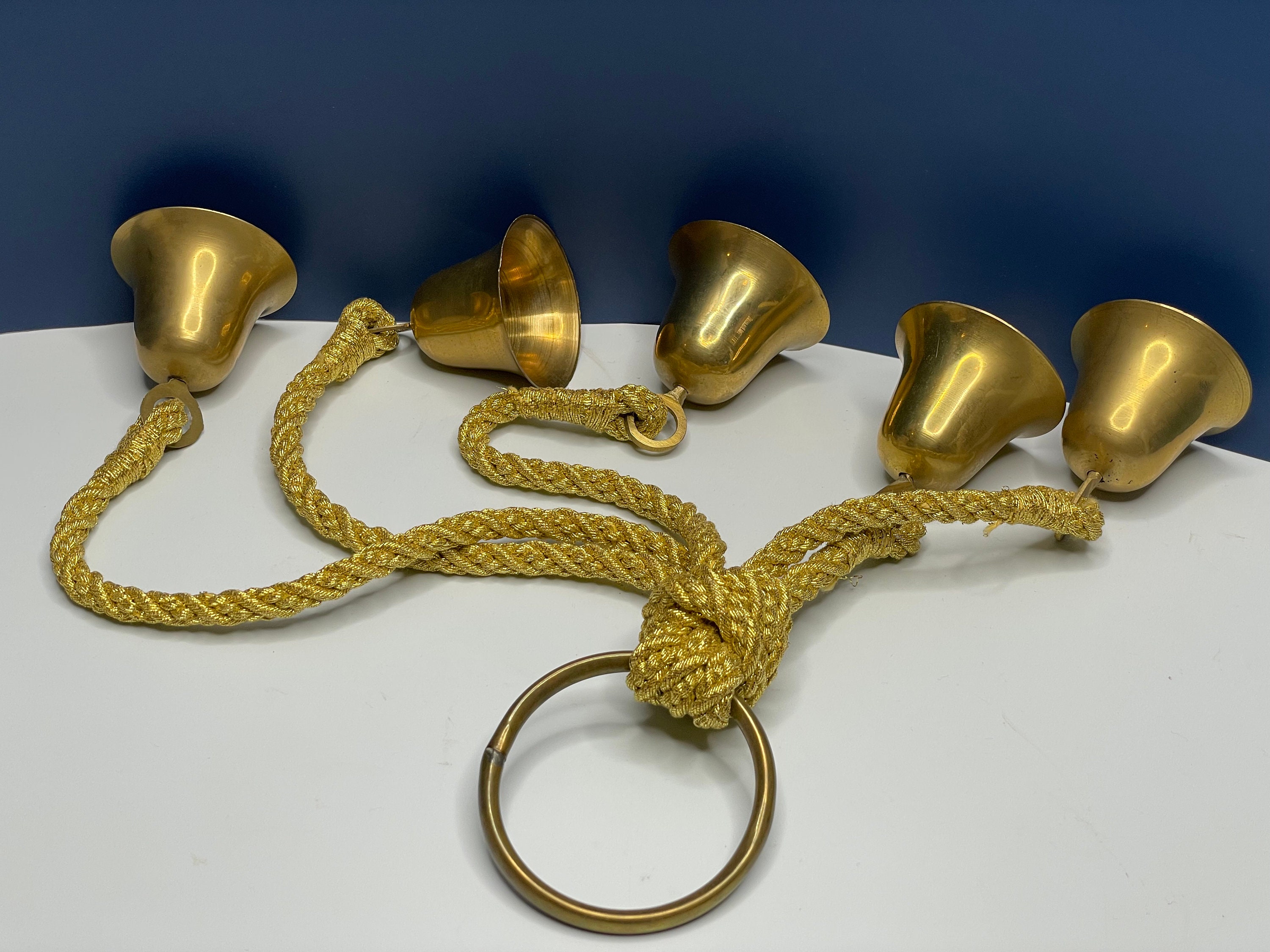 5 Hanging Brass Bells Gold Color Rope Door Knocker. Christmas Bells - Etsy