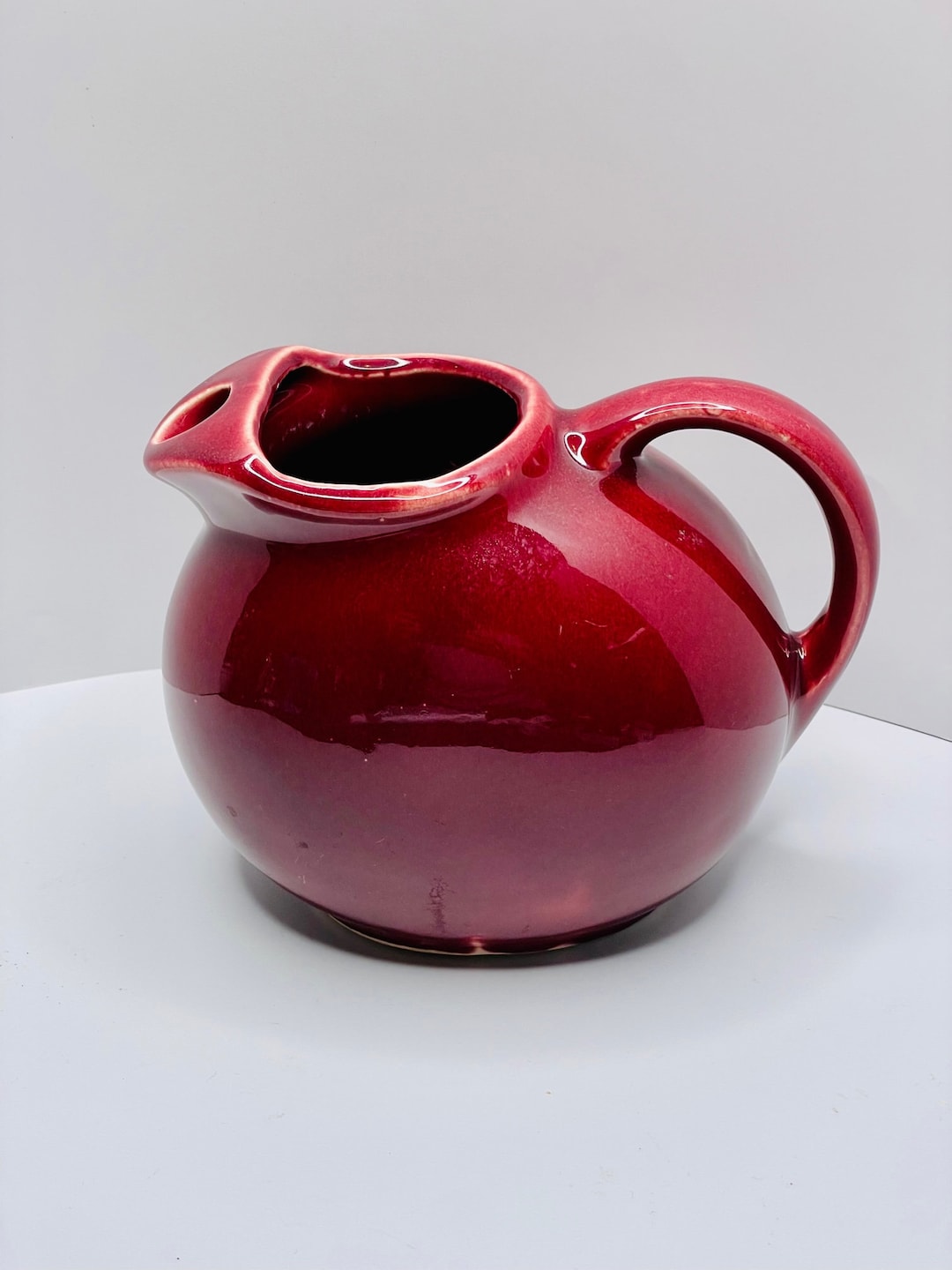 Hall Pottery - Hall Cranberry Pitcher Ball Tilt Vintage Pottery Water ...
