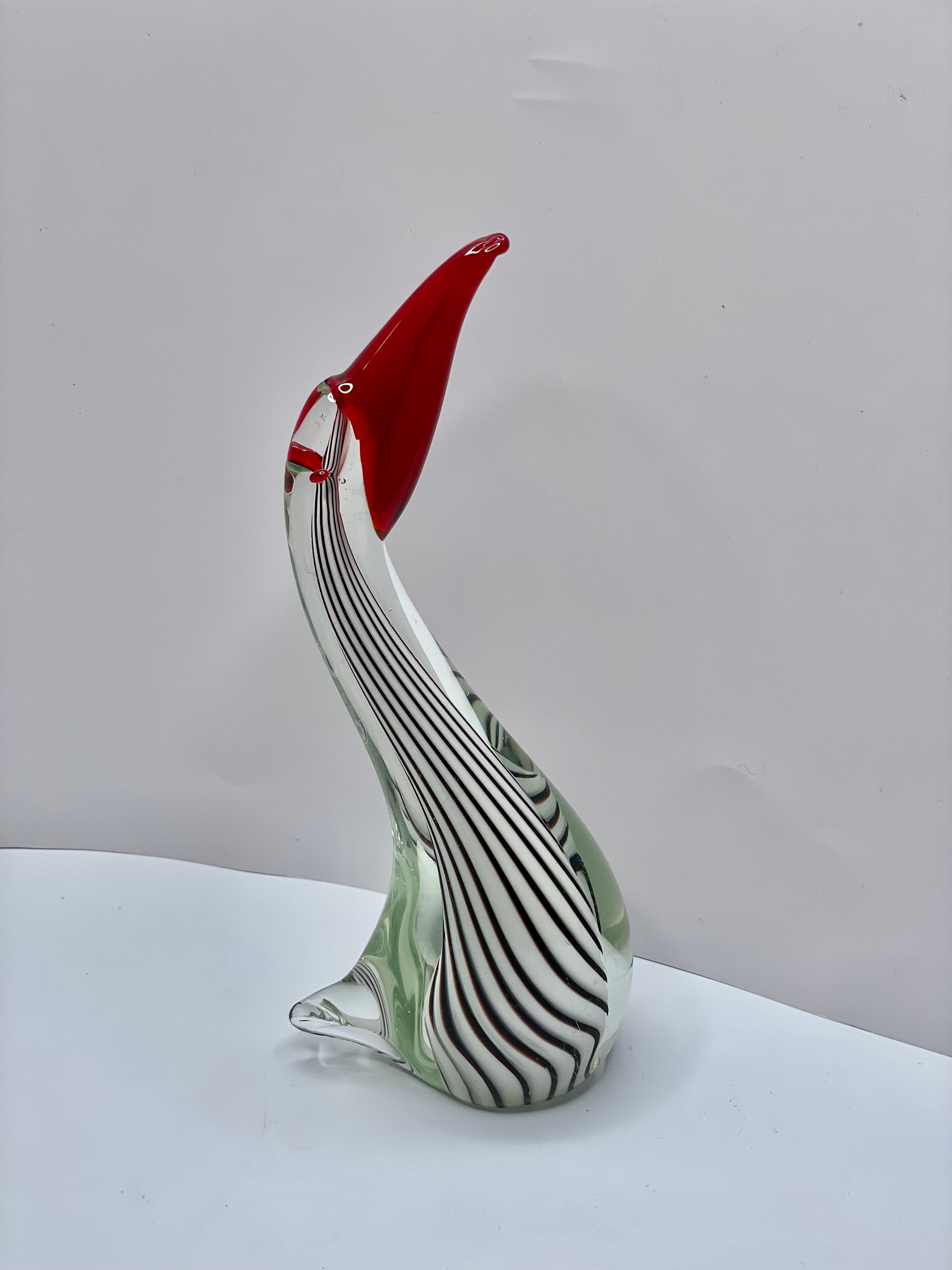 Murano Style Blown Glass Toucan, Black and White Striped Body Covered ...