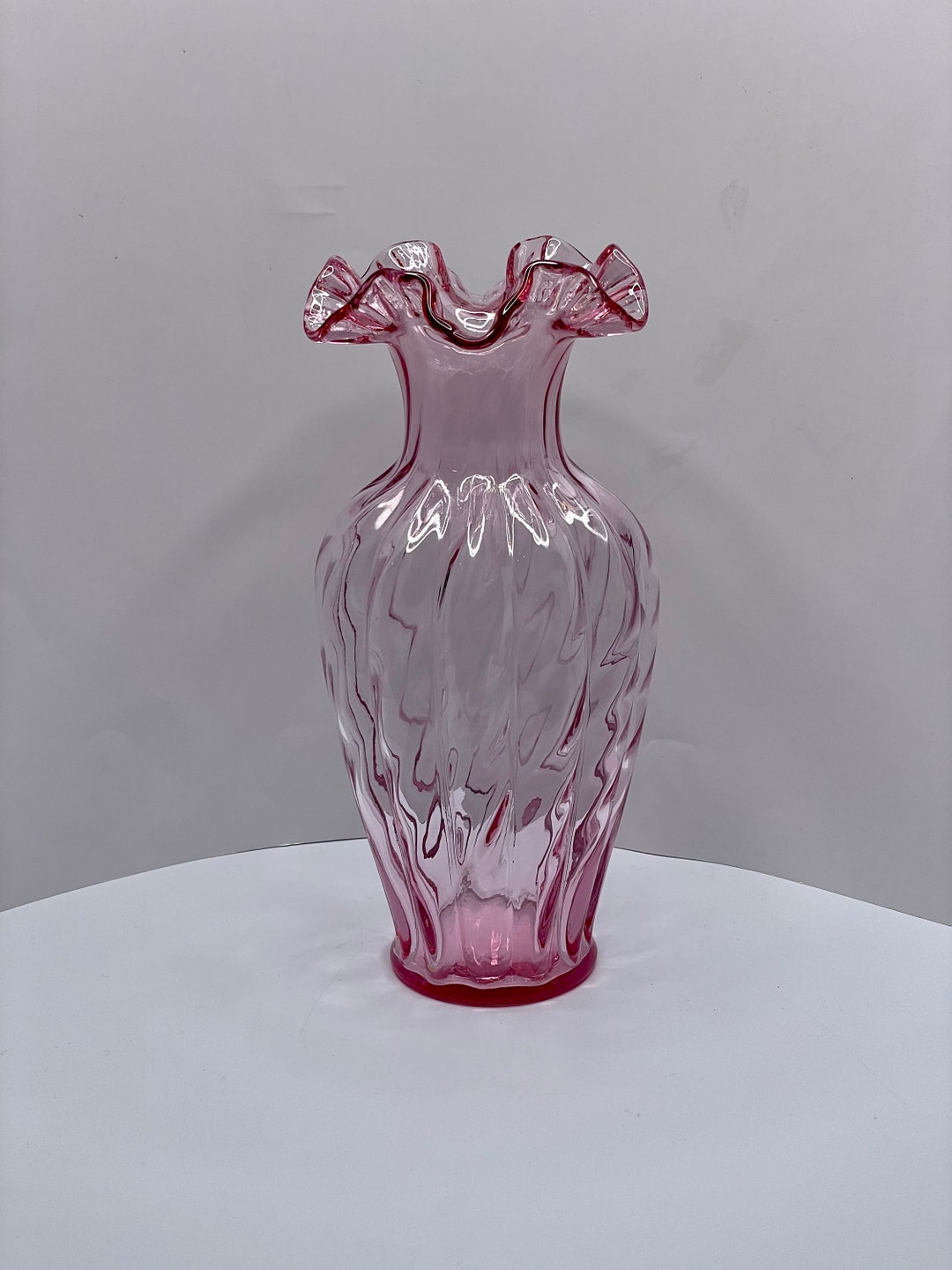 RARE FENTON Empress Rose Pink Spiral Ruffled Vase 11". - Etsy