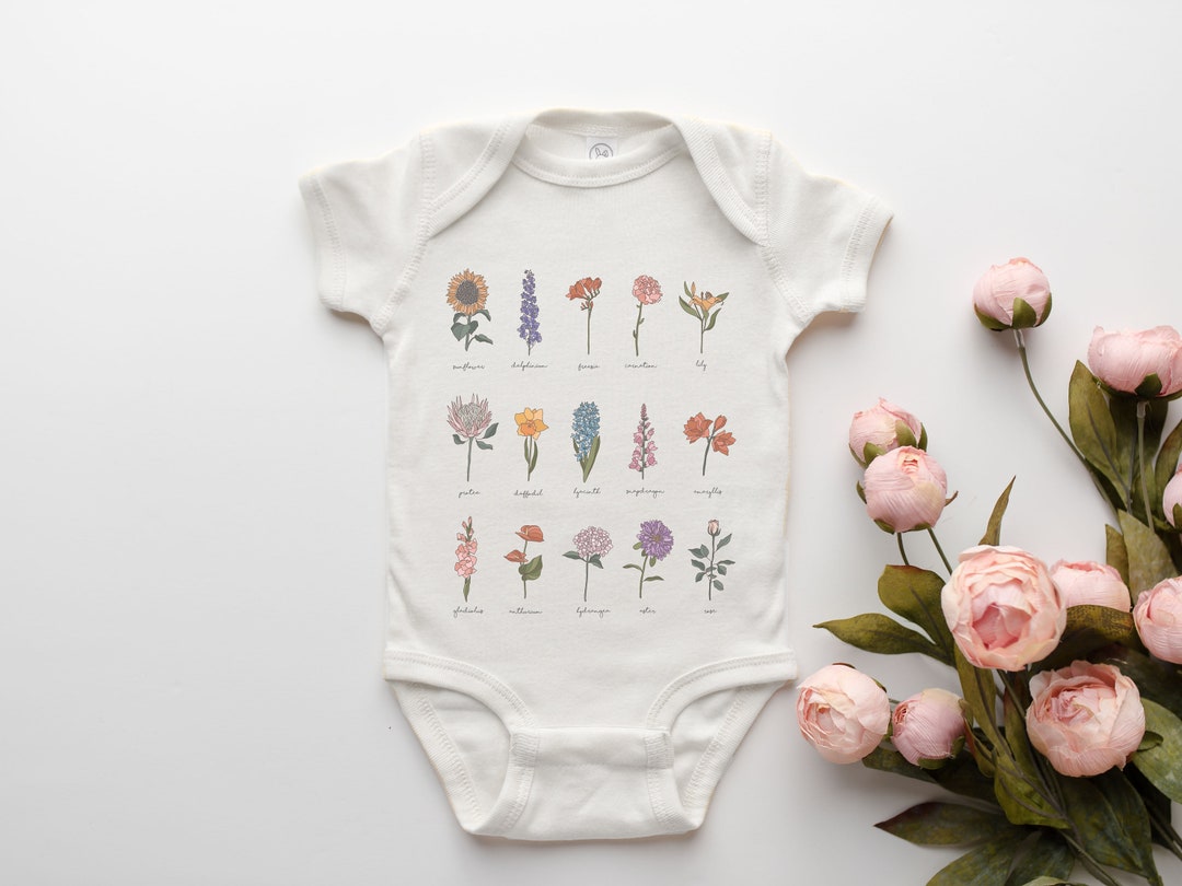 Wildflower Onesie | Wildflower Baby Bodysuit | Vintage Botanical Onesie ...