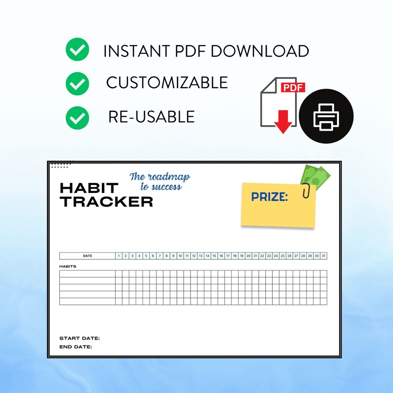 30 Day Habit Tracker Printable PDF // Downloadable A4 Size, Goal ...