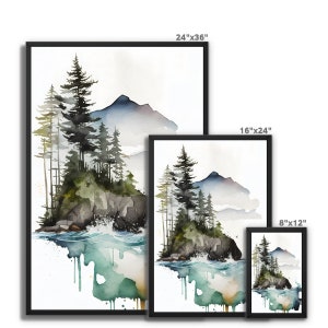 Island Mountain Sea Pnw Framed Print Pacific Northwest Art Wall Art ...