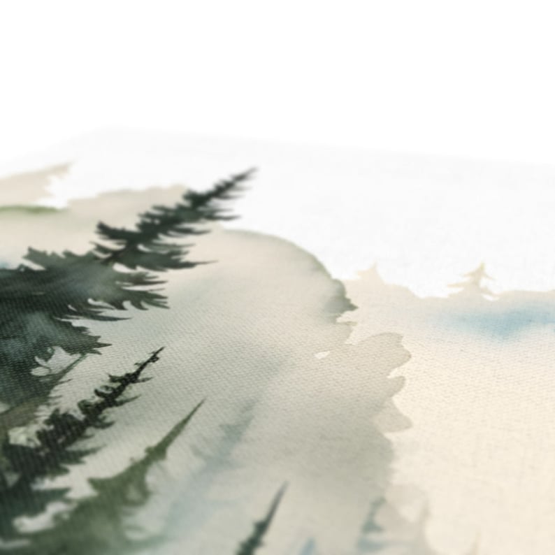 Misty Pacific Northwest Forest: Enigmatic Watercolor Landscape Wall Art ...