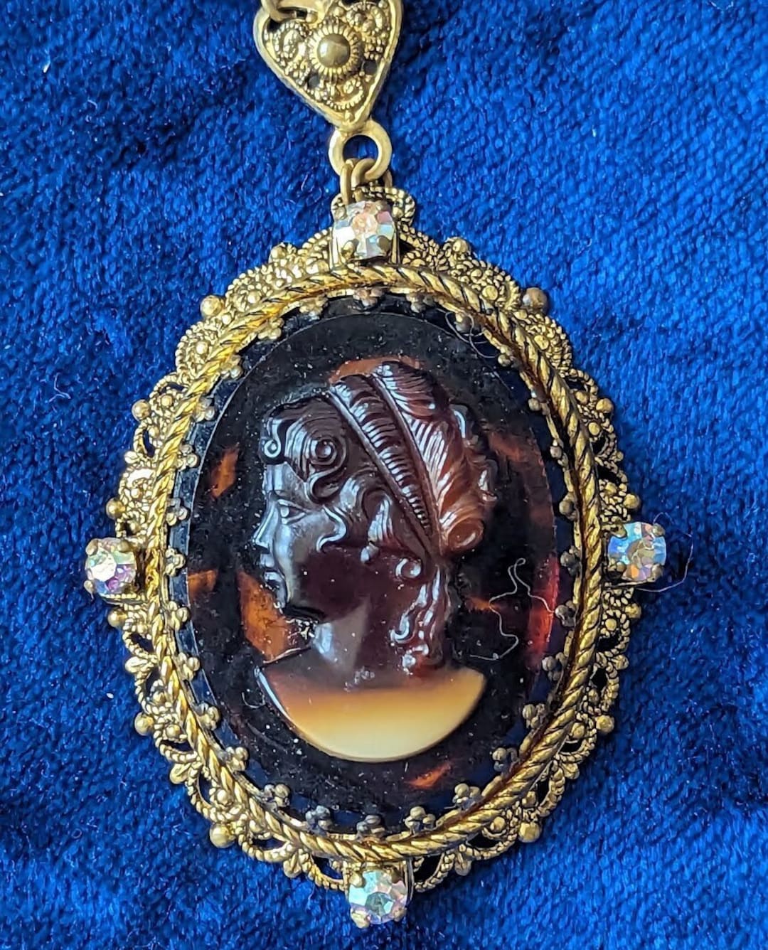 Vintage West Germany Marbleized Brown Glass Cameo Necklace - Etsy
