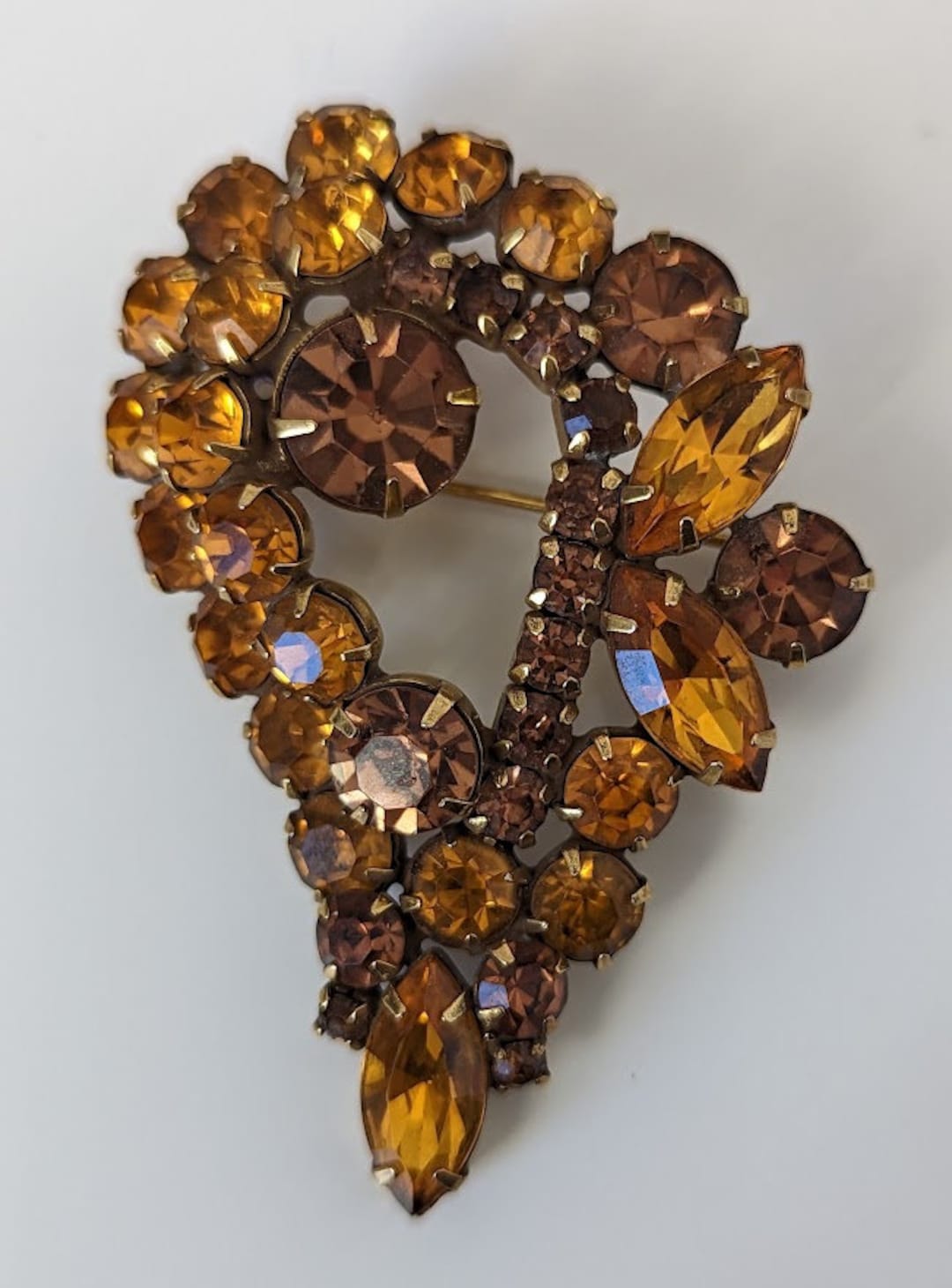 Vintage Kramer Brooch Bright Gold and Brown Rhinestone Brooch - Etsy