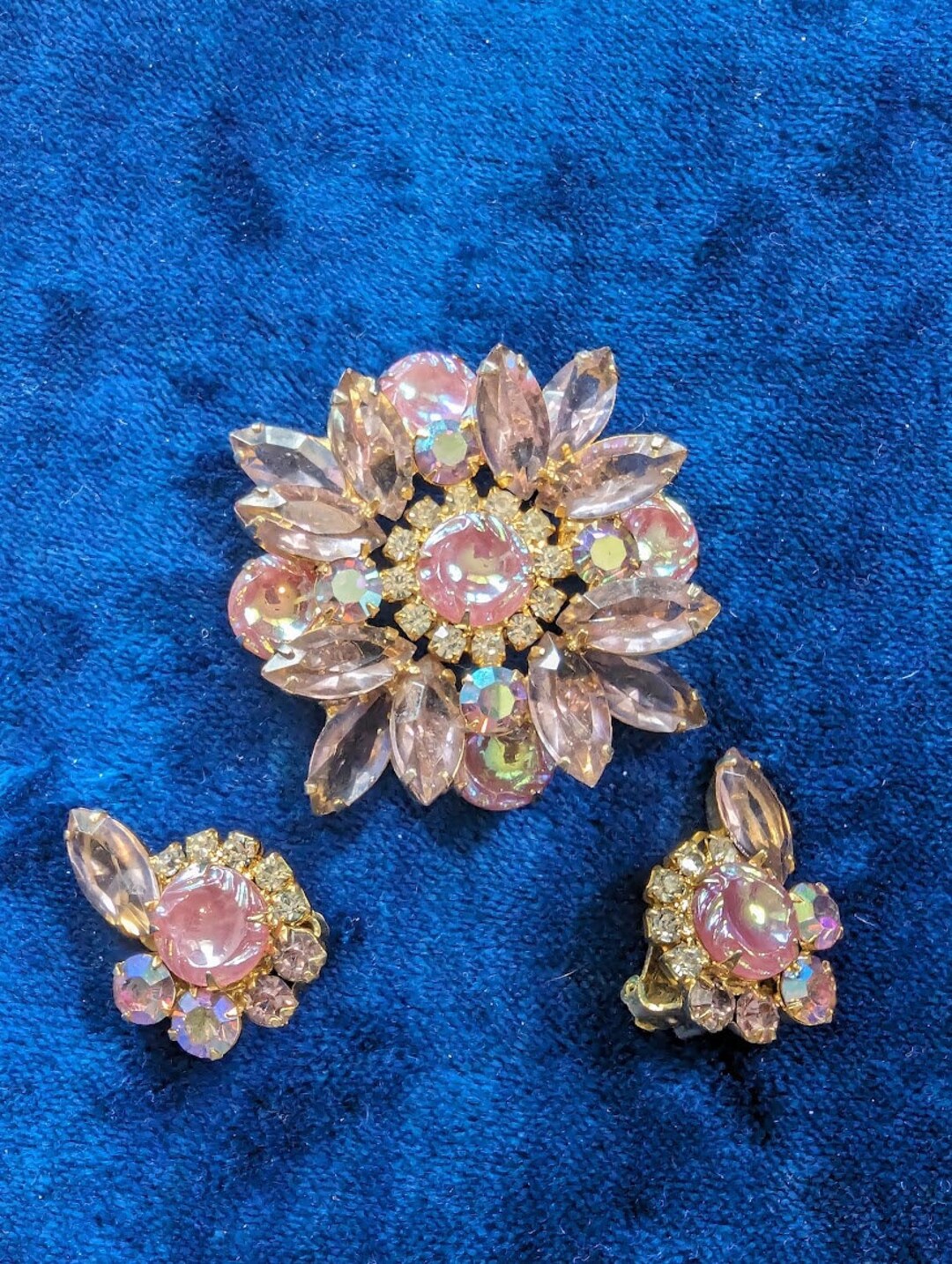 Verified Juliana Brooch and Matching Earrings Pink Rhinestone and ...