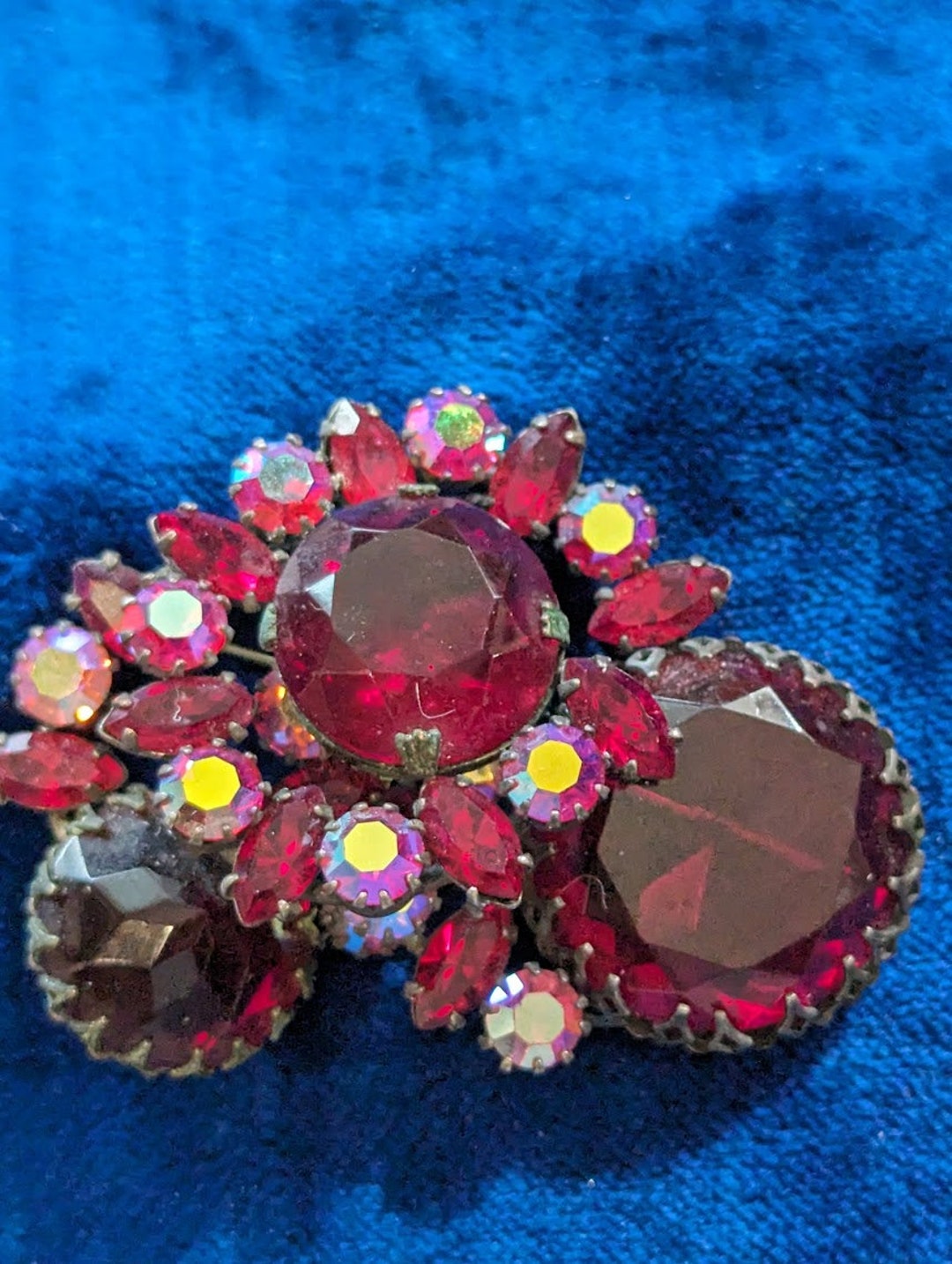 Outstanding Red, Pink and Aurora Borealis Rhinestone Brooch by Regency ...