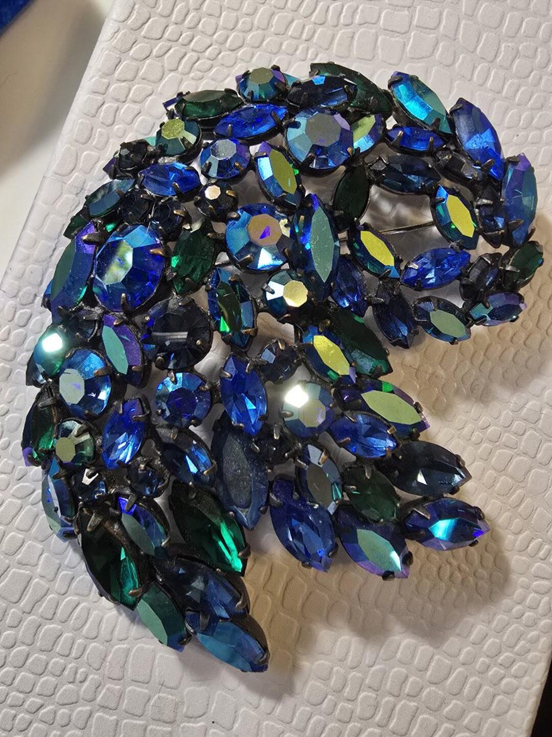 HUGE Vintage Regency Brooch Peacock Blues and Greens - Etsy