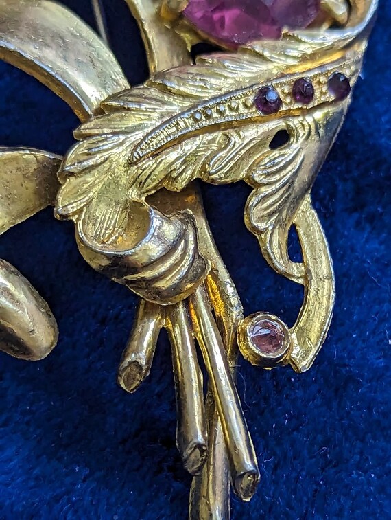 Vintage Fred Gray Brooch Big Purple Rhinestone - Gem