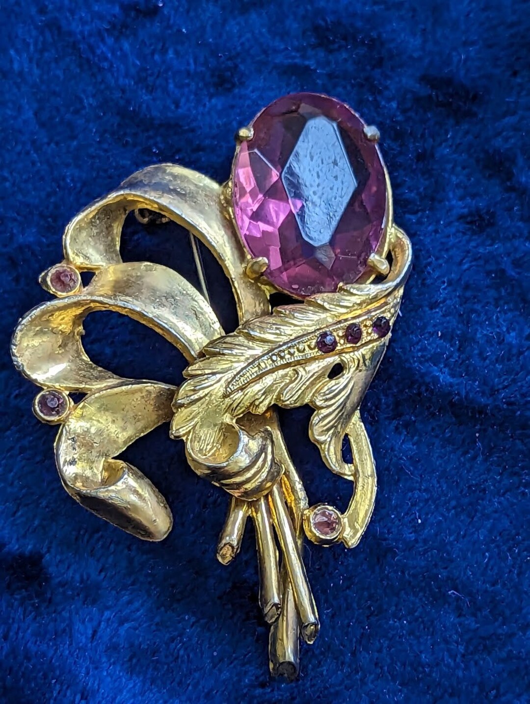 Vintage Fred Gray Brooch Big Purple Rhinestone - Etsy
