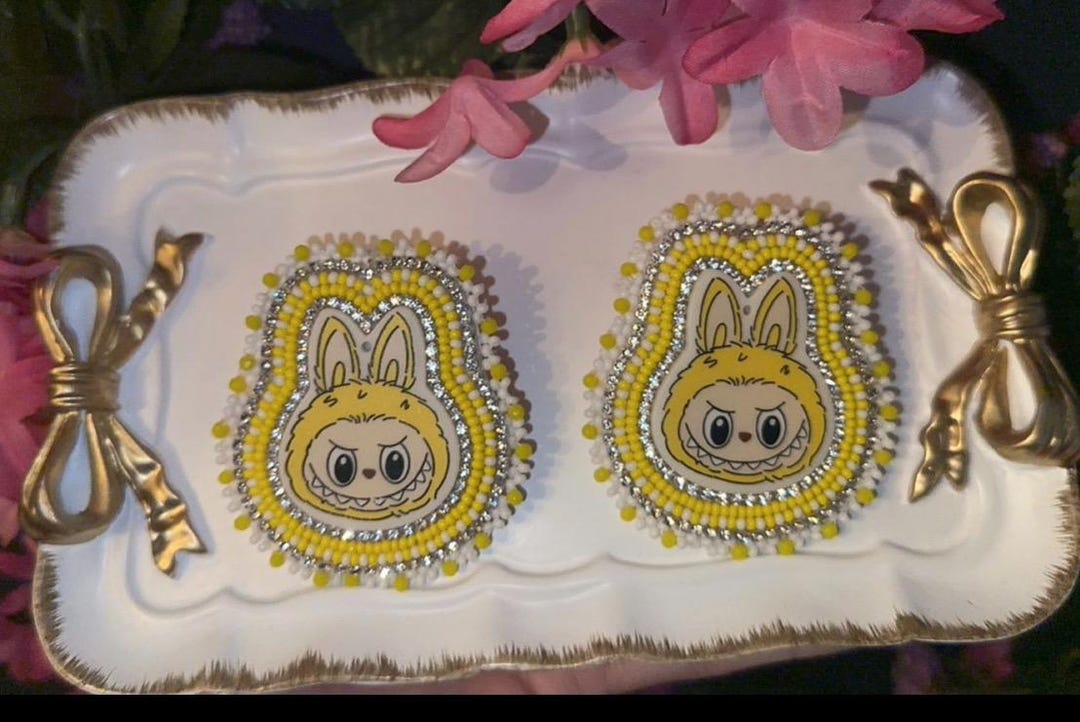 Native American Beaded Labubu the Monsters Earrings in Yellow - Etsy