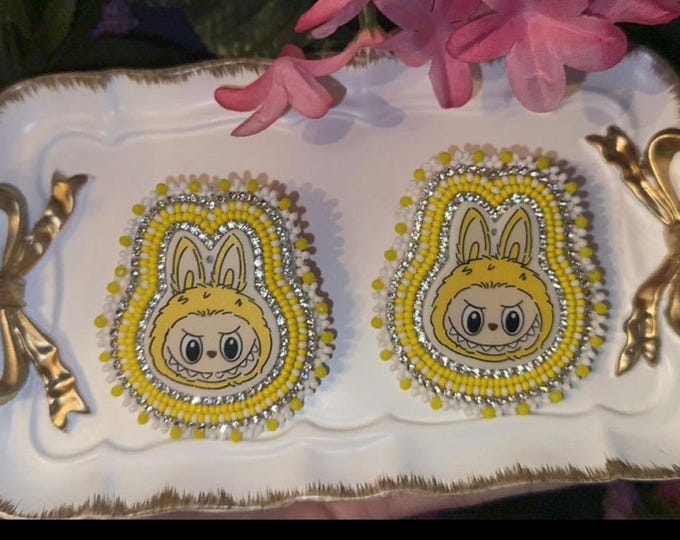 Native American Beaded Labubu the Monsters Earrings in Yellow - Etsy