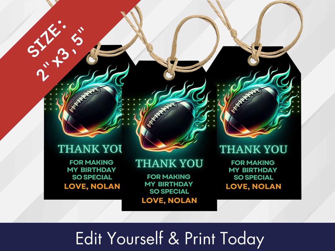 Editable Football Gift Tags Football Birthday Thank You Tag Printable ...