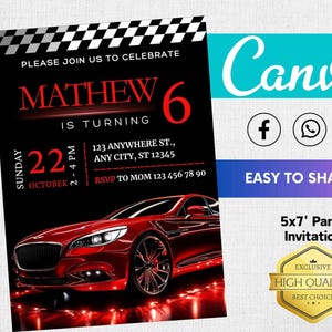 Editable Red Car Birthday Invitation Template, Race Car Party, Need for ...