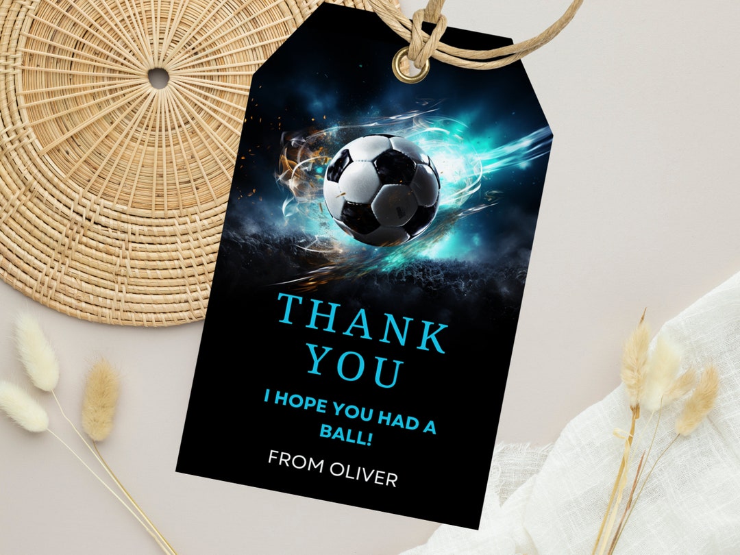 Soccer Birthday Neon Thank You Tag, Sports Party Soccer Favors Tag ...