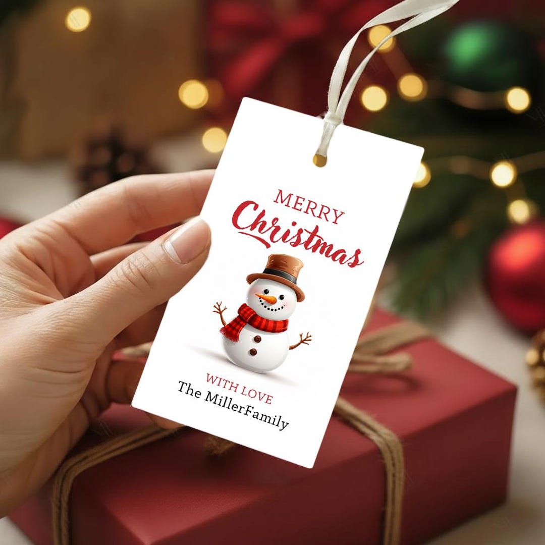 Snowman Christmas Gift Tag Template, Editable Holiday Favor Tag (canva ...