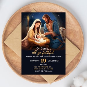 Nativity Invitation Religious Christmas Dinner Party Invite / Church ...