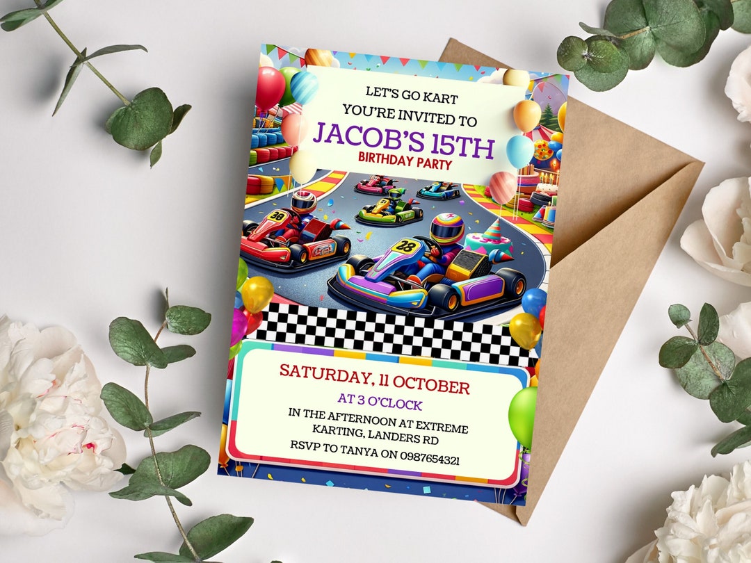 Go Kart Birthday Invitation Editable Karting Birthday Party Invite, Go ...