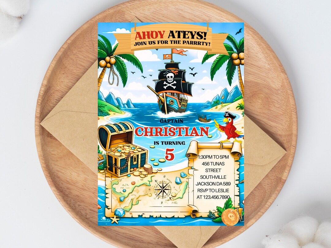 Pirate Birthday Invitation, Treasure Map Invitation, Editable Pirate ...