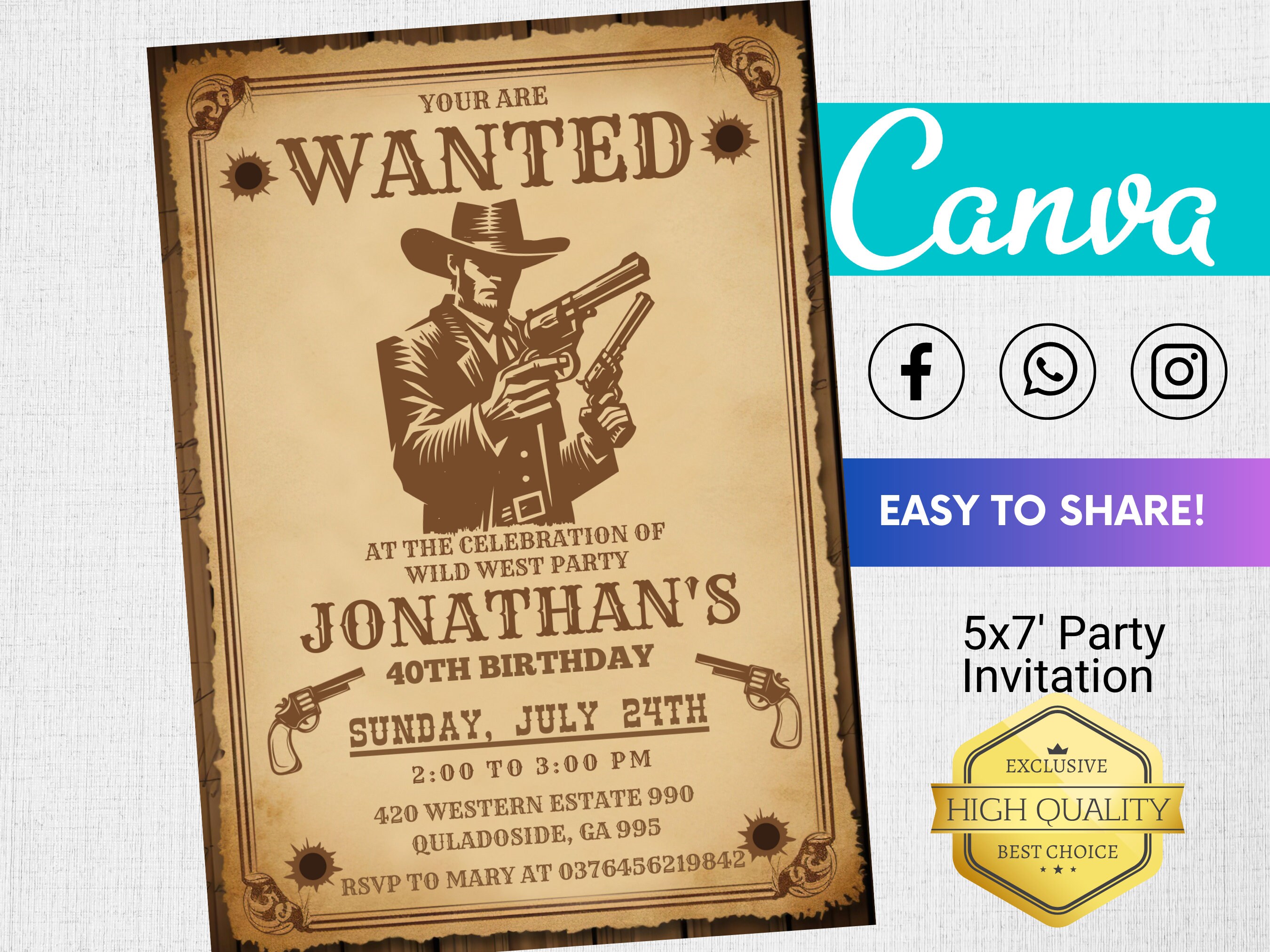 Wanted Poster Birthday Invitation: Wild West Cowboy Party (editable ...