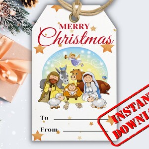 Nativity Gift Tag, Christmas Label, Printable Gift Tag, Christian ...