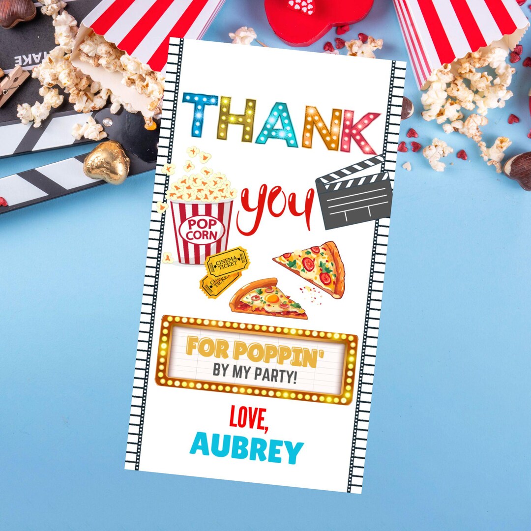 Movie Night Birthday Party Favor Tags | Pop on Over Cinema Movie Thank ...
