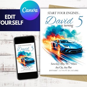 Blue Race Car Birthday Invitation: Editable Sports Car Party (digital ...