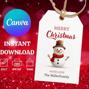 Snowman Christmas Gift Tag Template, Printable Holiday Favor Tag ...