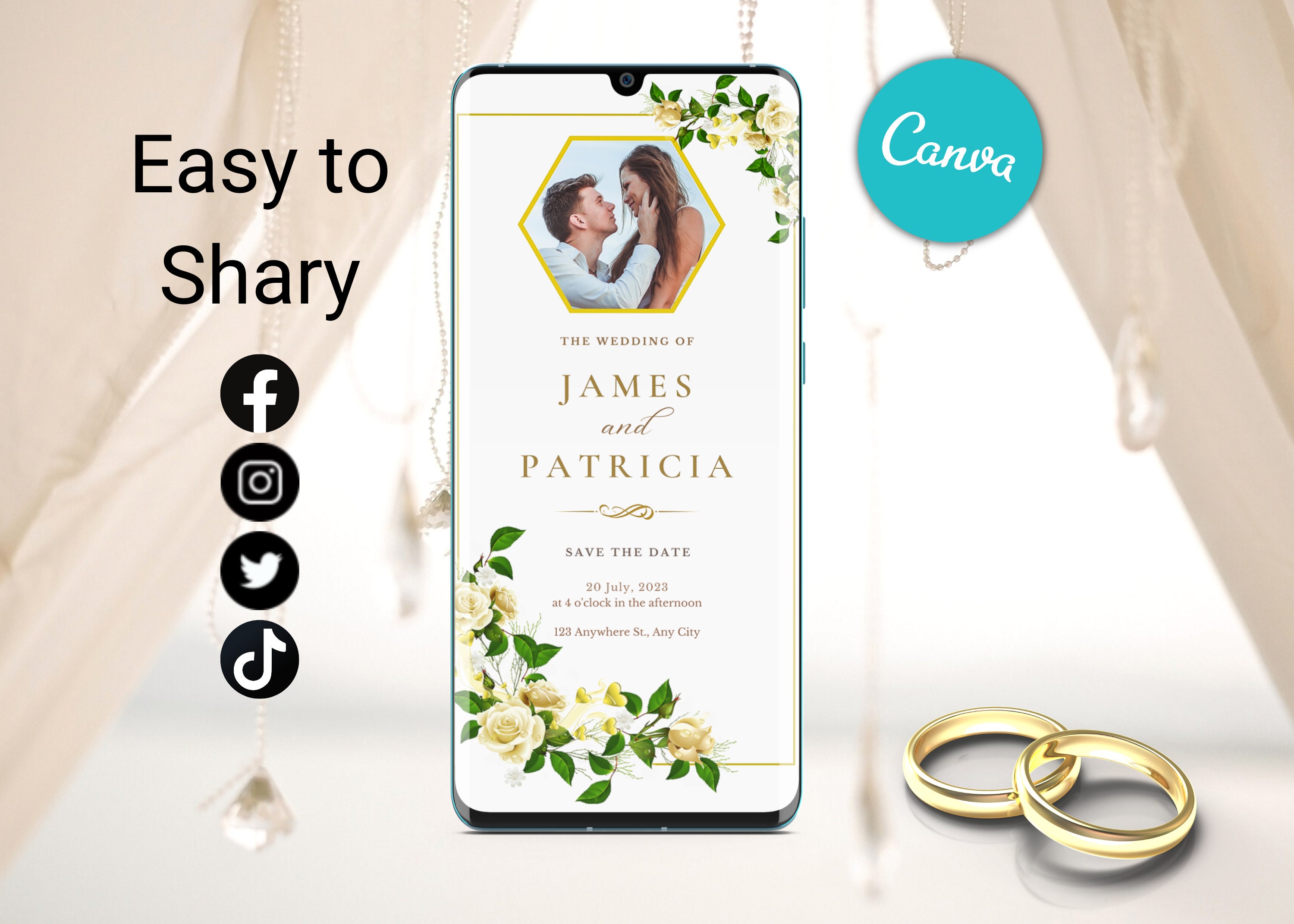 Mobile Wedding Invitation Digital Invite Canva Template - Etsy