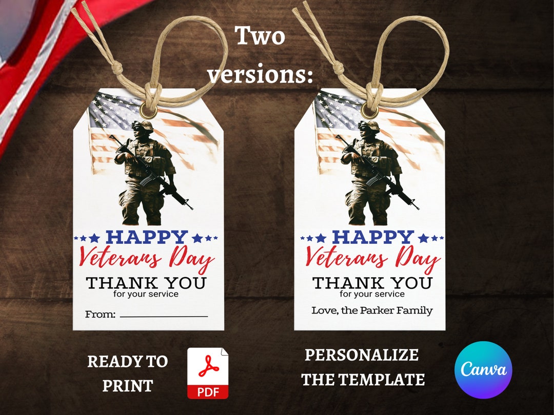 Printable Veterans Day Tags and Editable Veterans Day Tag, Ready to ...