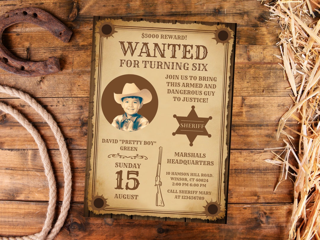 Birthday Invitation With Photo, Cowboy Theme, Western Party Invitation ...