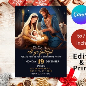 Nativity Invitation Religious Christmas Dinner Party Invite / Church ...