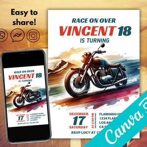 Motorbike Invitation Template, Motorcycle Birthday Invitation ...