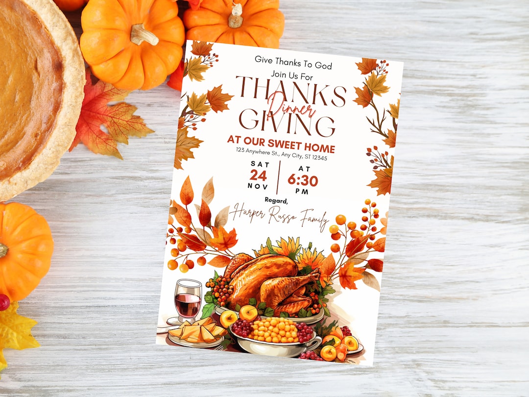 Editable Thanksgiving Invitation Rustic Turkey, Friendsgiving ...