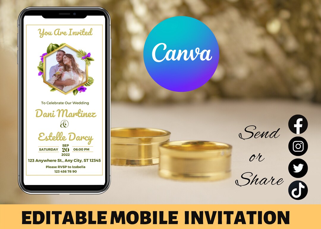 Editable Mobile Wedding Invitation With Photo Canva Template - Etsy
