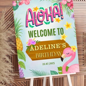 Aloha Party Welcome Sign: Editable Luau Flamingo Poster (digital ...