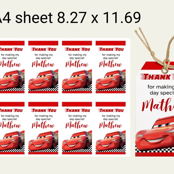 Cars Thank You Tags - Etsy