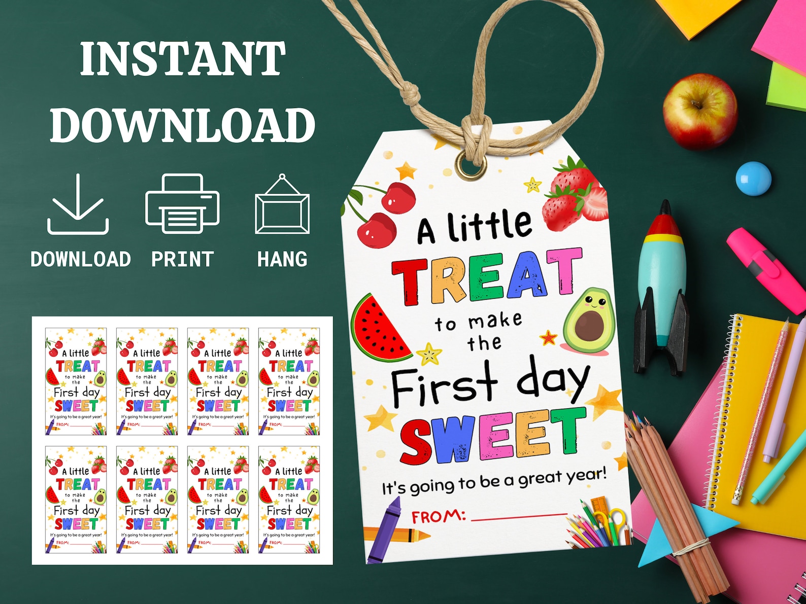 Back to School Tag Printable PDF Gift Tag Printable Fruits - Etsy
