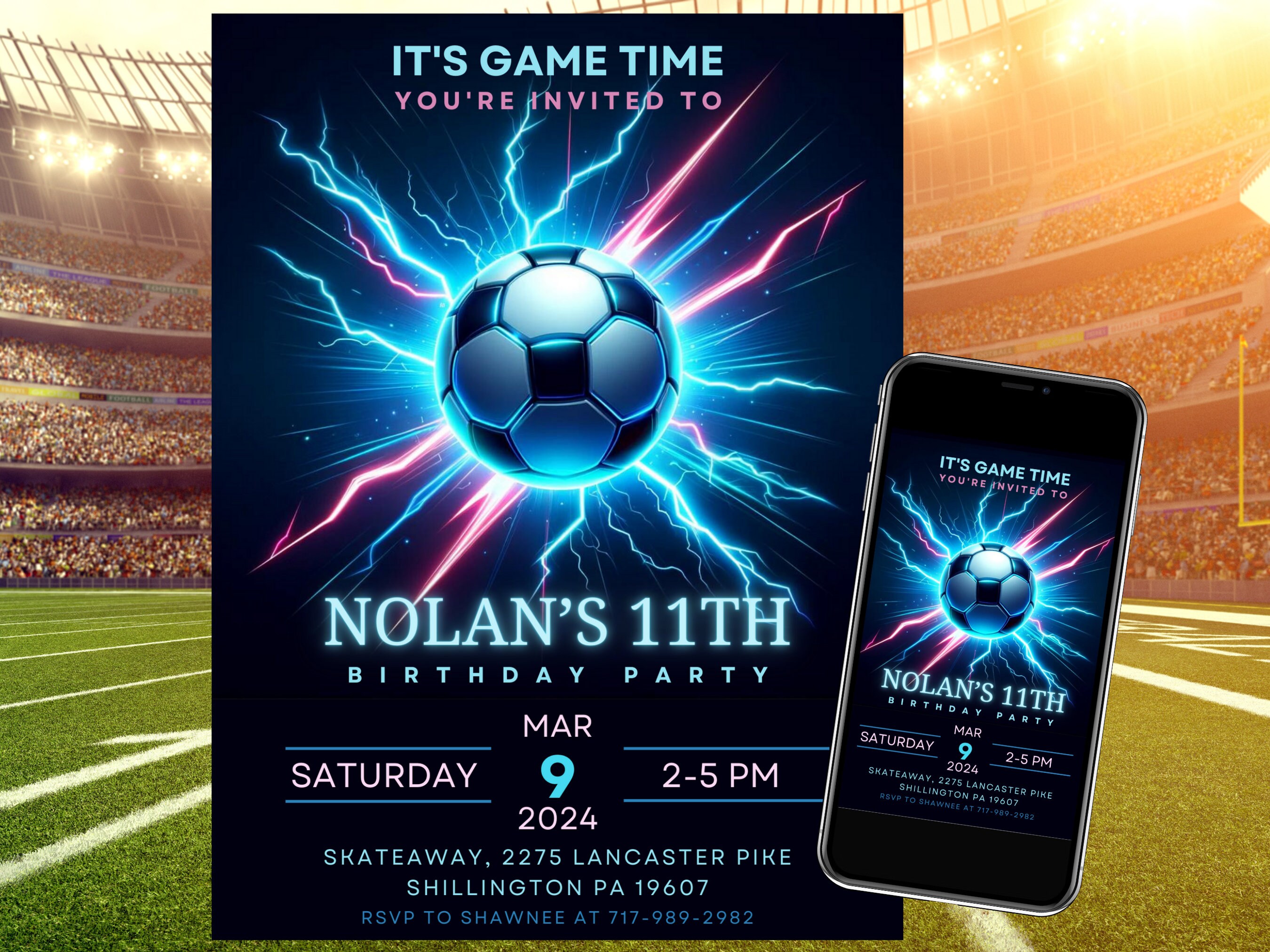 Soccer Birthday Invitation: Game Time Party, Editable Template (digital ...