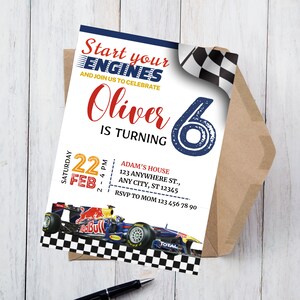 Blue Race Car Birthday Invitation, Printable Race Car Party Invitation ...