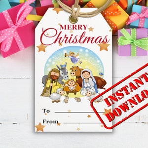 Nativity Gift Tag, Christmas Label, Printable Gift Tag, Christian ...