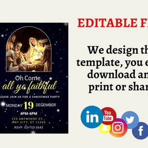 Nativity Christmas Invitation: Religious Church Party Invite (canva Template) - Etsy