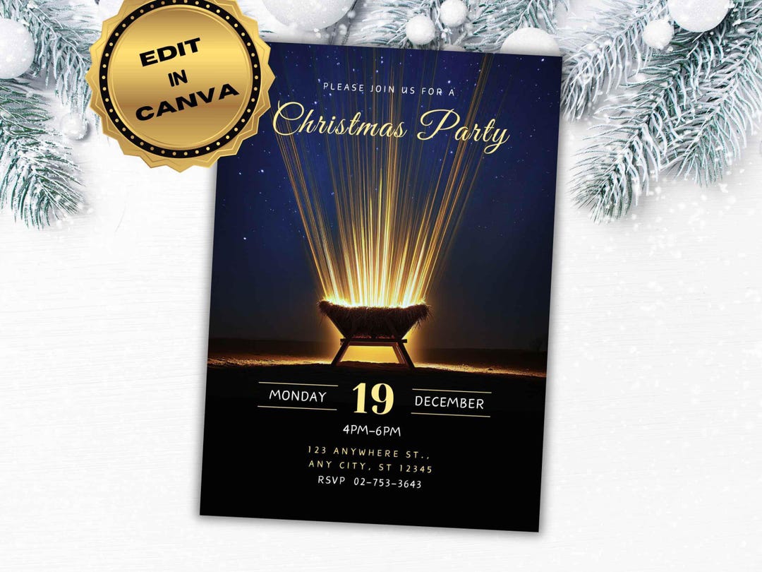 Religious Christmas Party Invitations, Nativity Manger Christmas ...