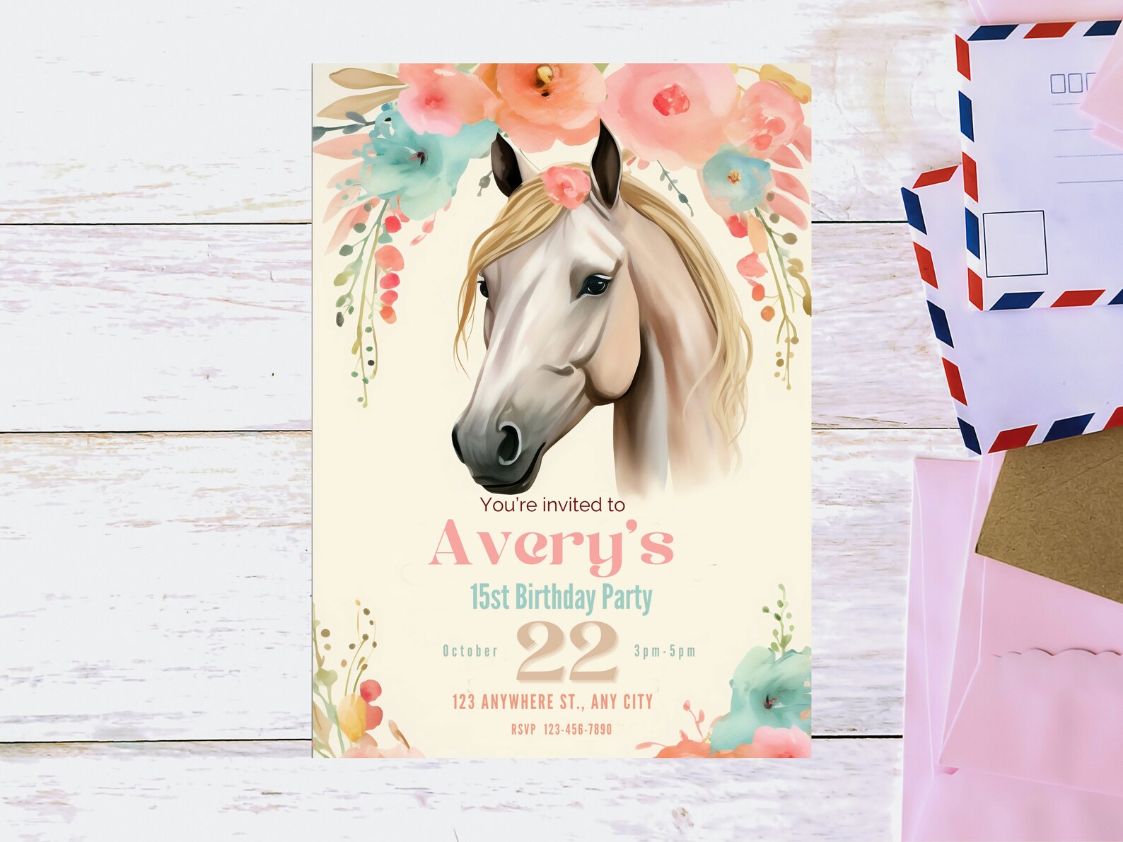 Editable Horse Birthday Invitation Girl Horse Birthday Party, Horse ...